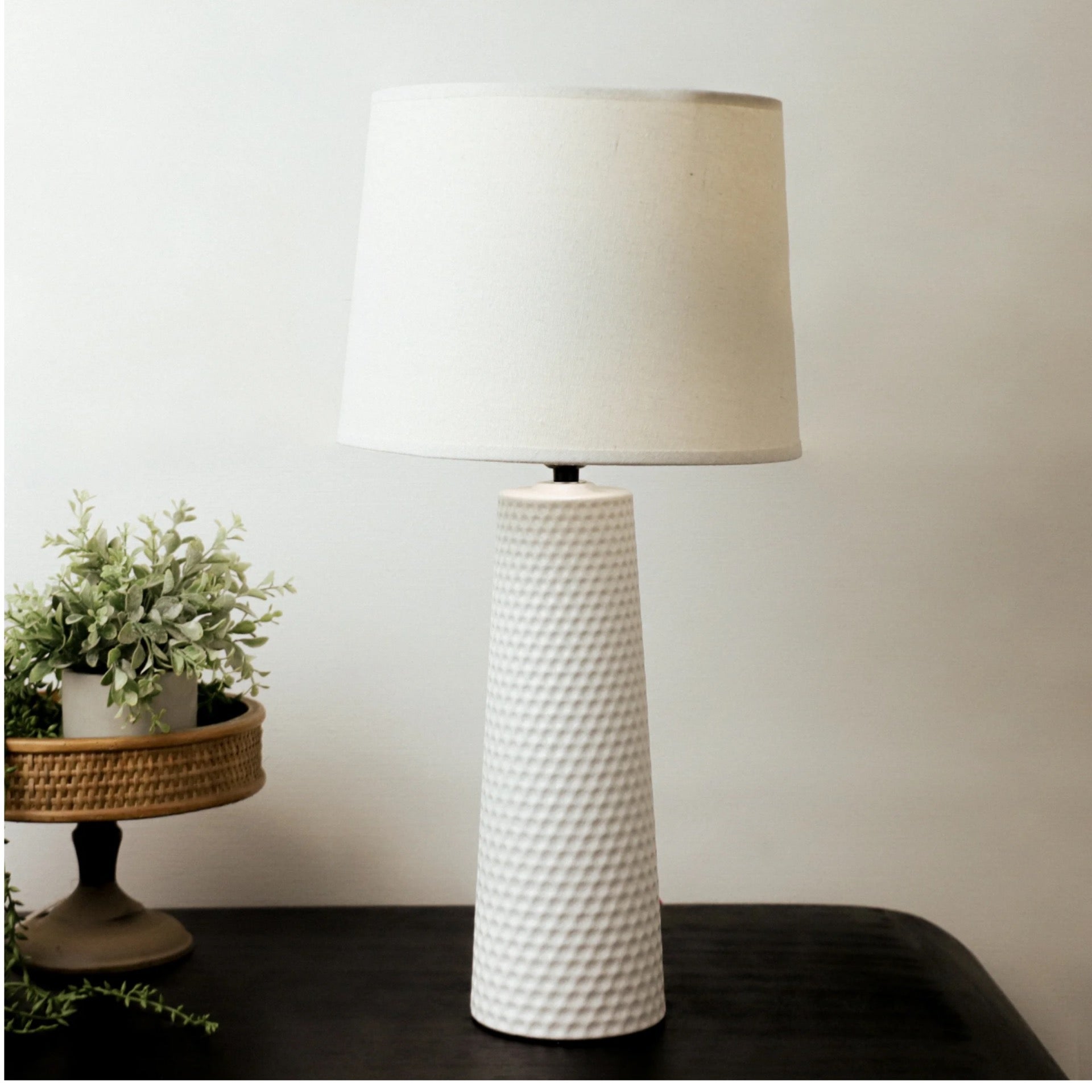 Table Lamp - Dimpled White Ceramic Lamp - 23” tall - PDRL06 | Barn & Bunkie